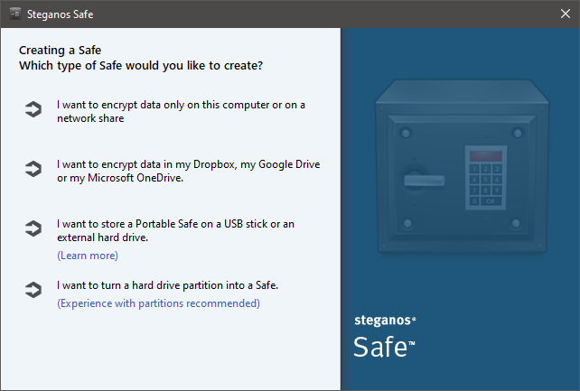 Steganos Data Safe - Safely encrypt sensitive data. On PCs, in networks and in the Cloud.